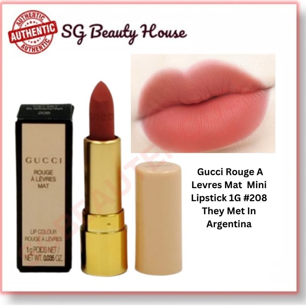 GUCCI ROUGE A LEVRES MAT MINI LIPSTICK #208 THEY MET IN ARGENTINA 1G ...