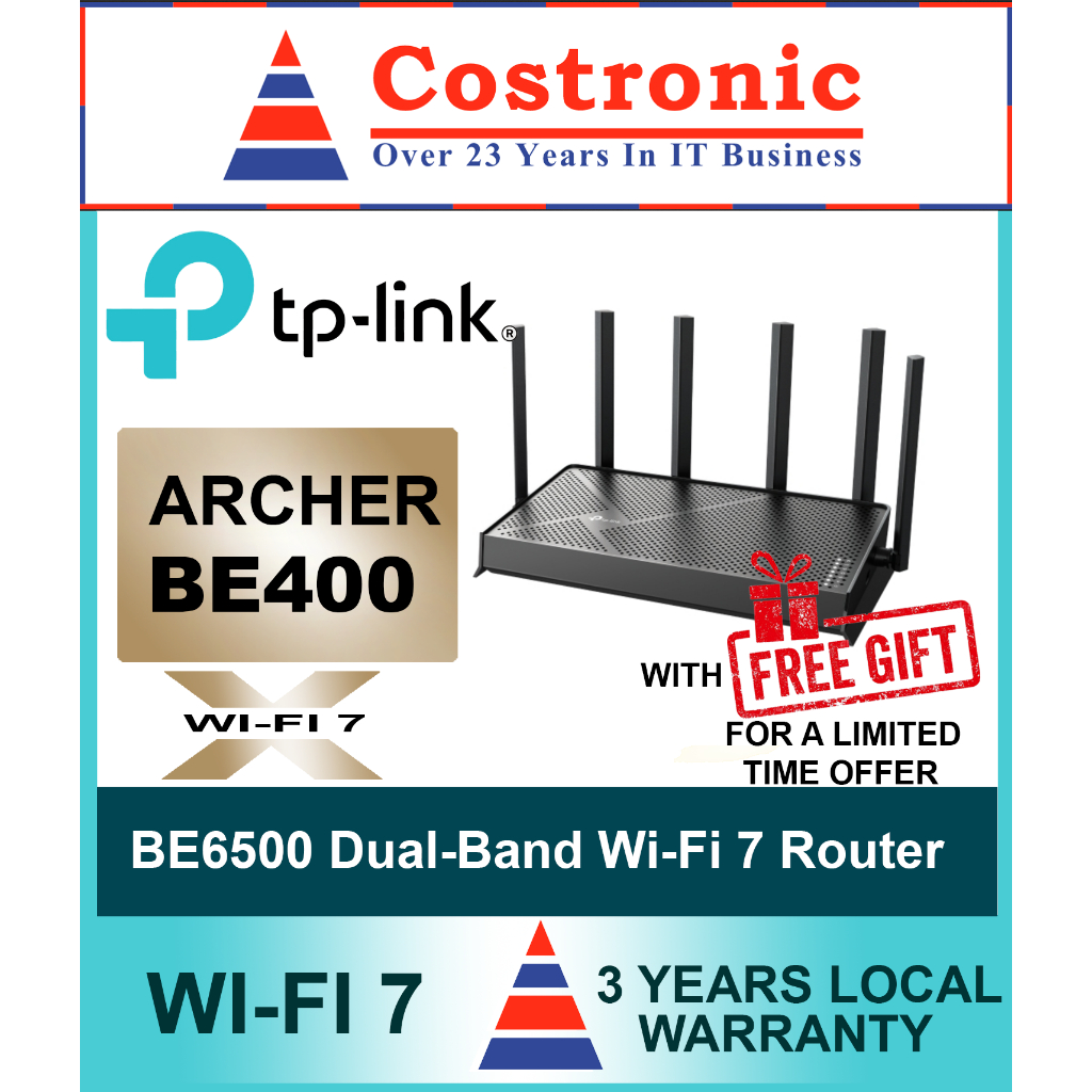 TP-Link Archer BE400 BE6500 Dual-Band Wi-Fi 7 Router with 2.5G Network ...