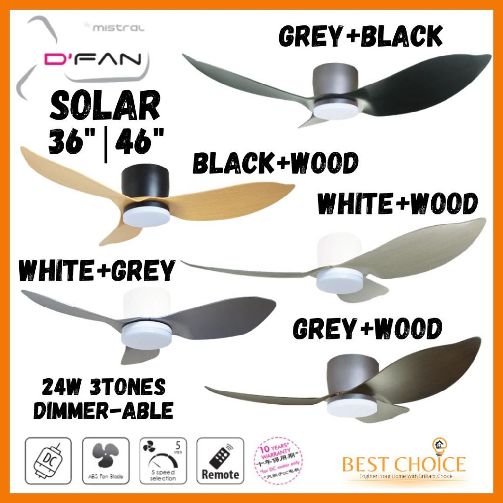 ( Climate Voucher ) Mistral Solar DC Motor Hugger Ceiling Fan 36”|46 ...