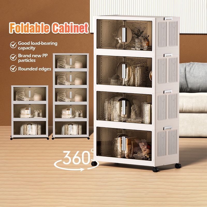 L87-150CM (3-5 Layers) Double Storage Cabinet Foldable Storage Box ...