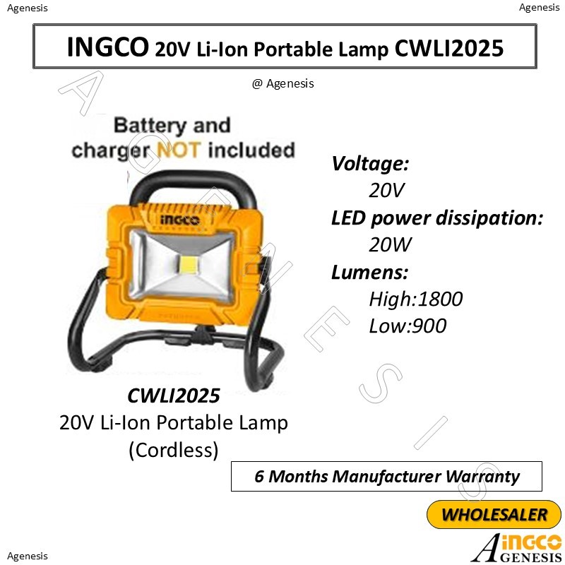 INGCO 20V Li-Ion Portable Lamp CWLI2025 CWLI20258 | Shopee Singapore