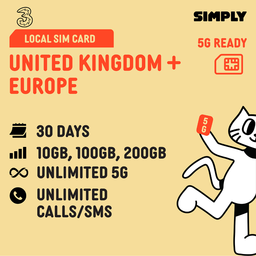 [3UK] 30 Days | Total:10GB/100GB/200GB/Unlimited 5G/4G Data | Local ...