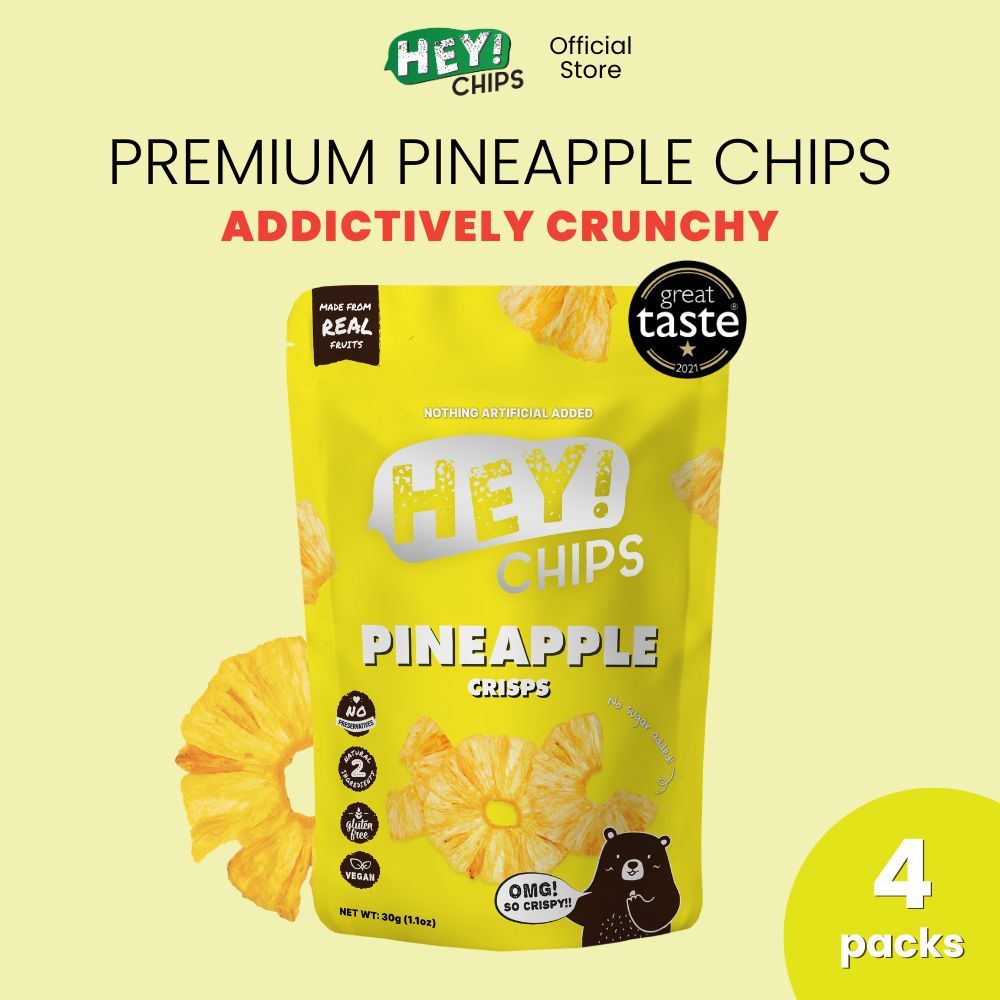 Hey! Chips Pineapple Crisps x 4 (Fruit Snacks, Kids, Halal, Gluten-Free ...