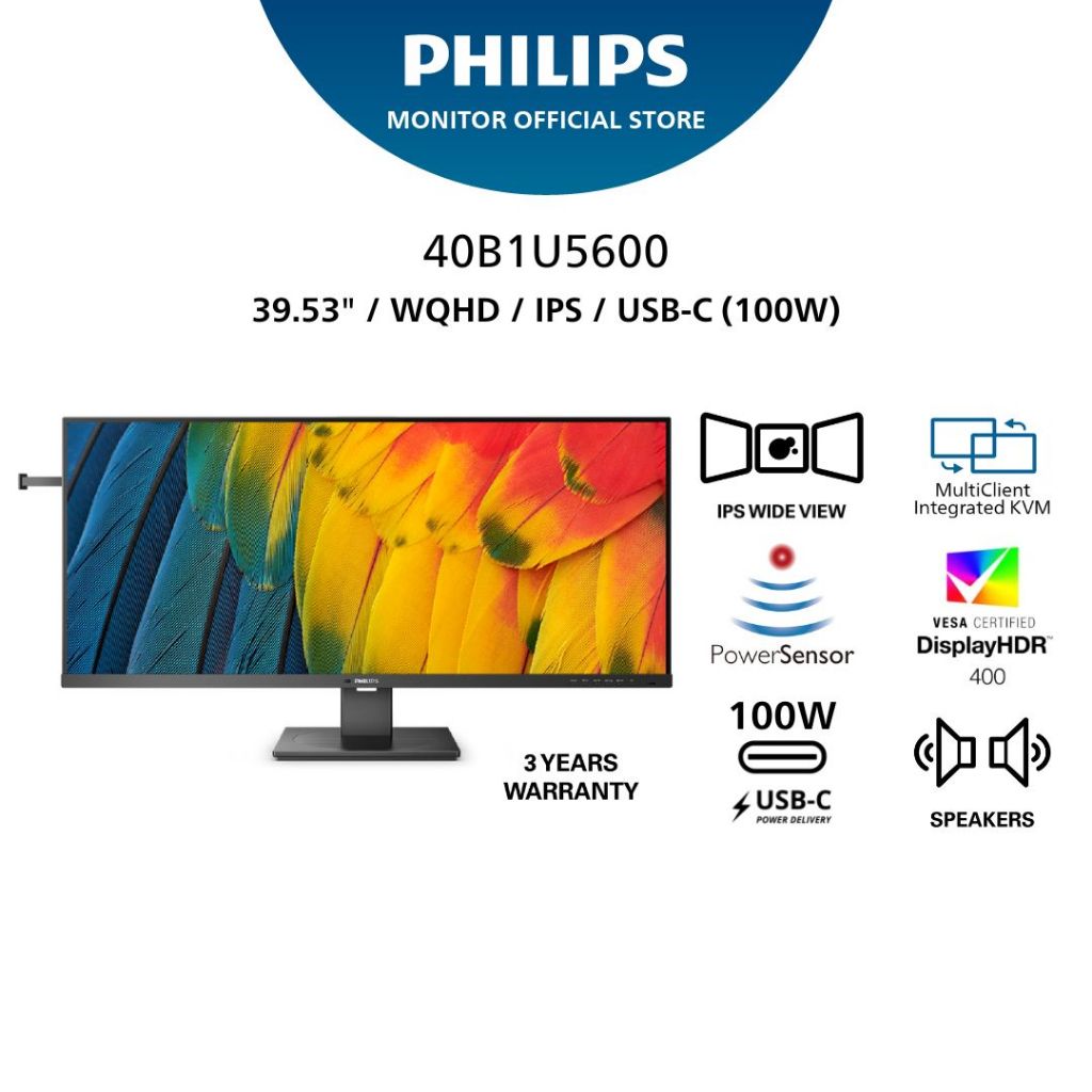 Philips 40B1U5600 40" IPS WQHD 120Hz monitor with USB-C docking, KVM ...