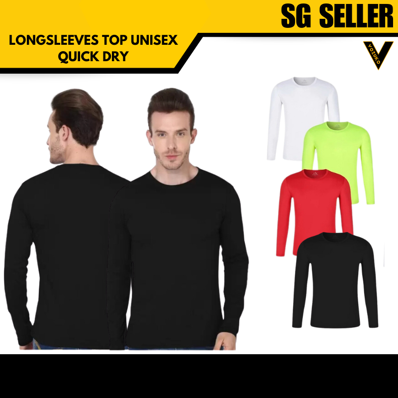 [SG SELLER] Quick Dry Eyelet Microfiber Unisex Long Sleeves Round Neck ...