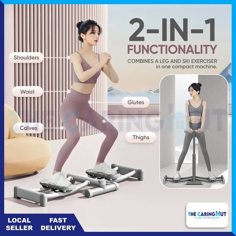 🏅2 in 1 Foldable Leg Slider with Adjustable Handrail Home Ski Exercise ...
