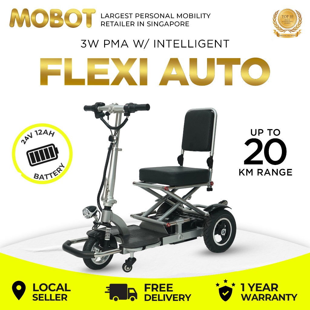 MOBOT SG OFFICIAL | FLEXI Auto 3 Wheels Mobility Scooter | 24V 12AH | Intelligent Braking ...