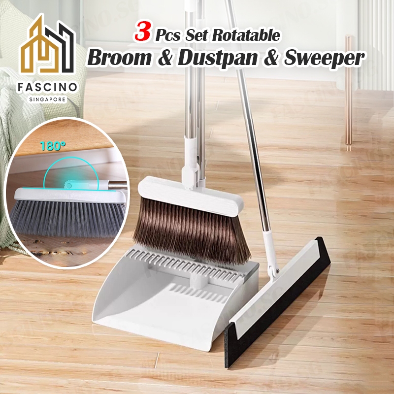 【SG】Rotatable Broom Dustpan Sweeper 3Pcs Set Wind Proof Dust Pan with ...