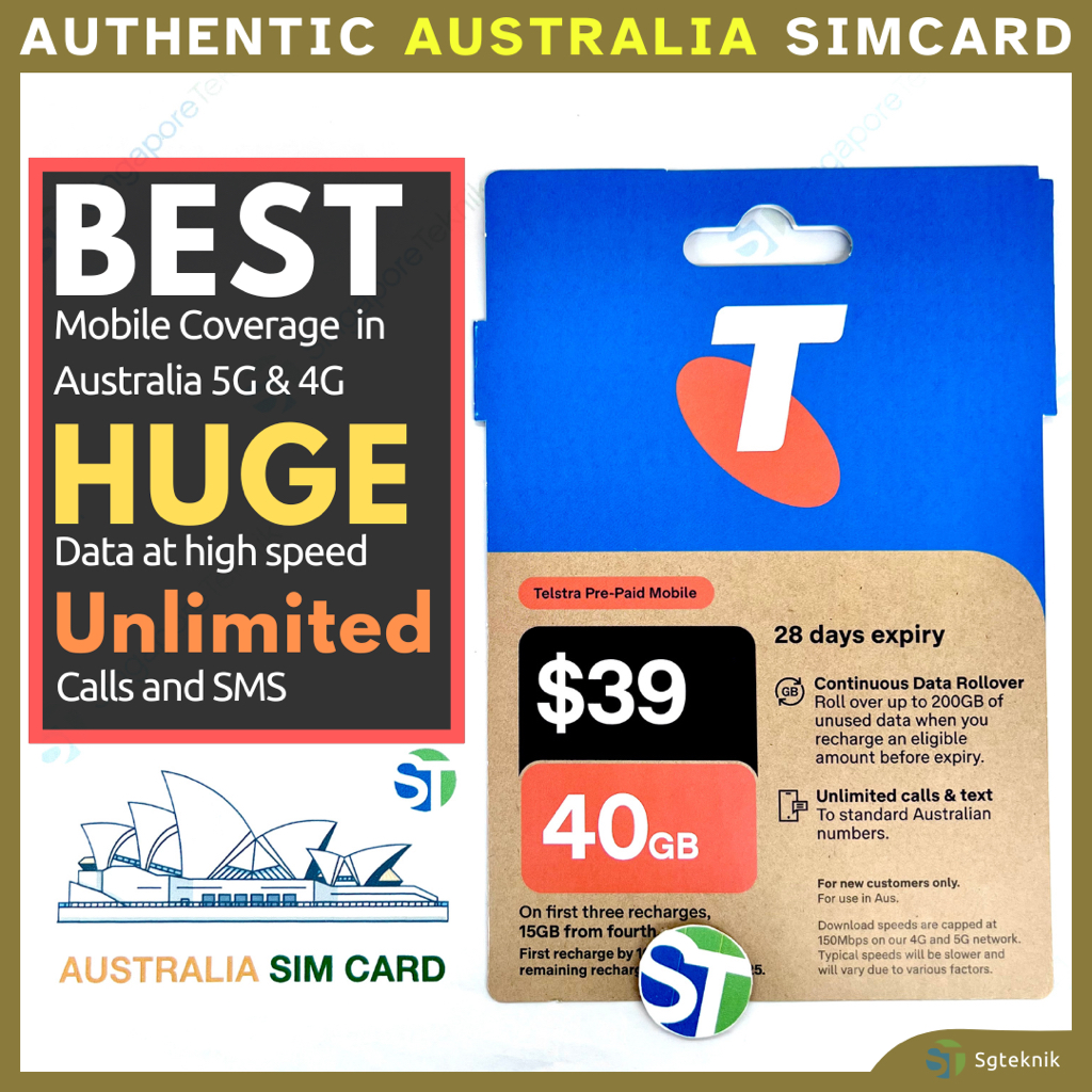 Telstra Prepaid Physical SIM Card Australia 40GB Data Mobile Roam Best ...