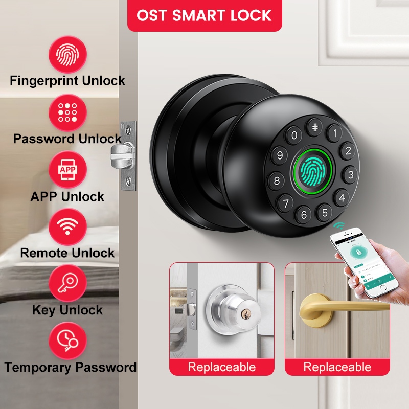 Tuya 5-in-1 Smart Fingerprint Combination Spherical Door Lock for ...