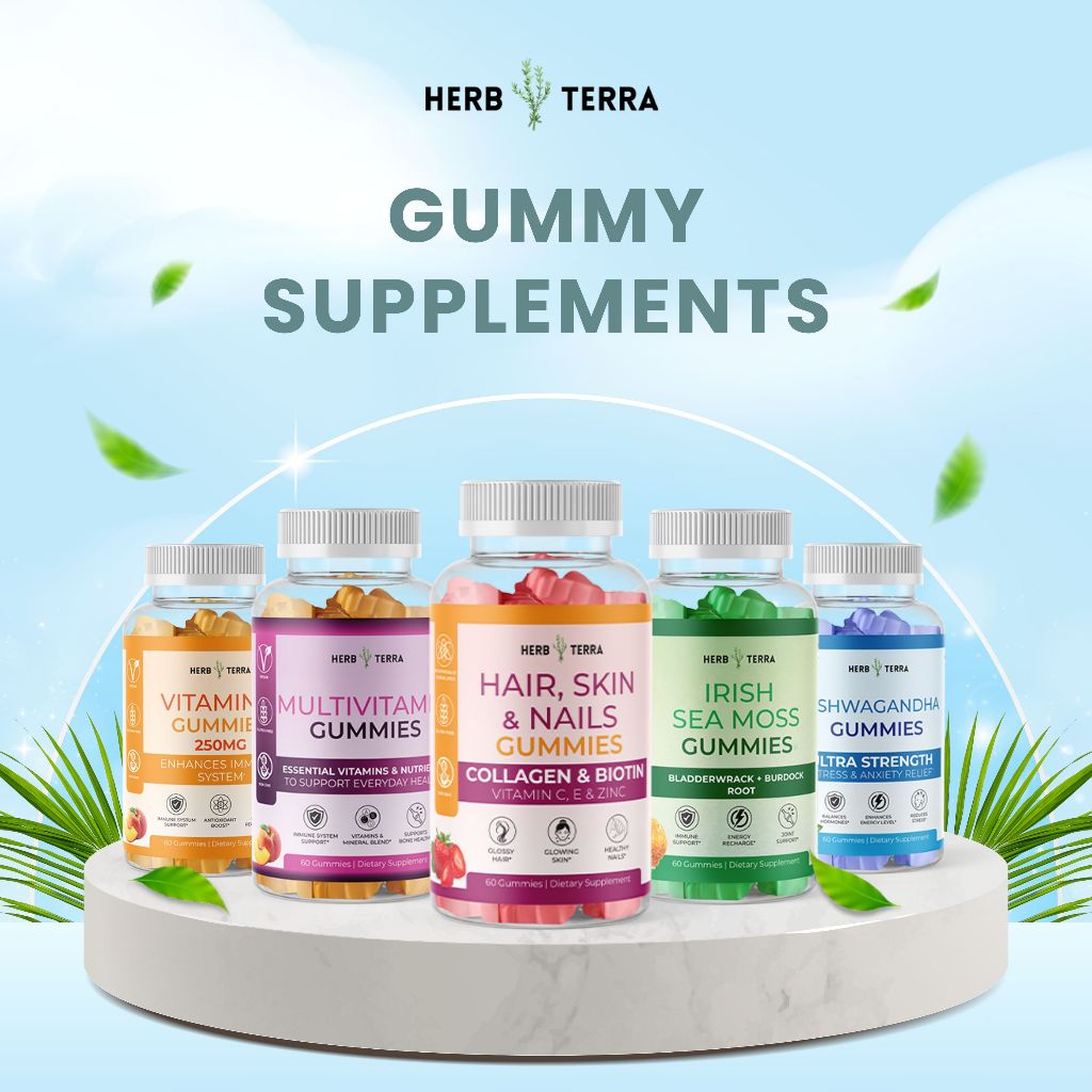 Herb Terra Gummy Supplements for Immune Support, Stress Relief, and Beauty - 60 Gummies, Dietary ...