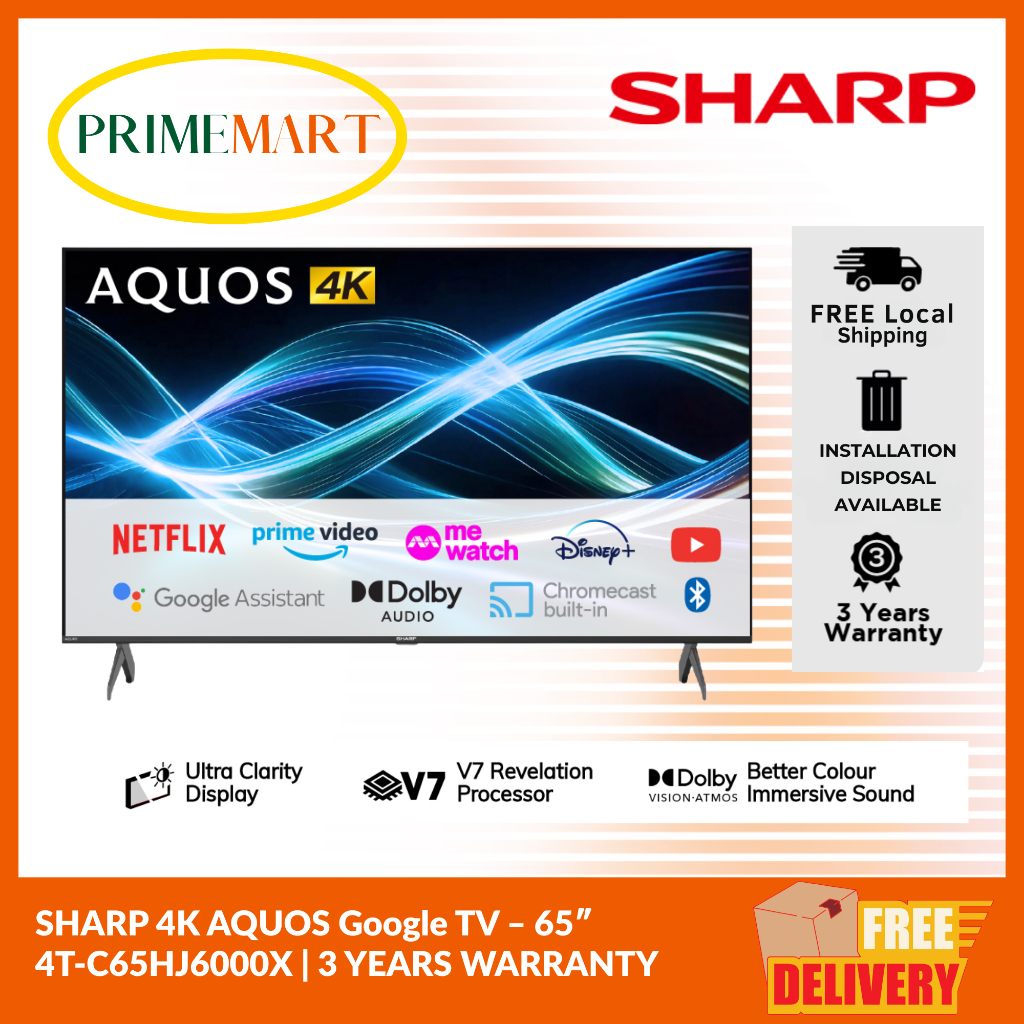 SHARP 4K AQUOS Google TV – 65″ 4T-C65HJ6000X | 3 YEARS WARRANTY ...