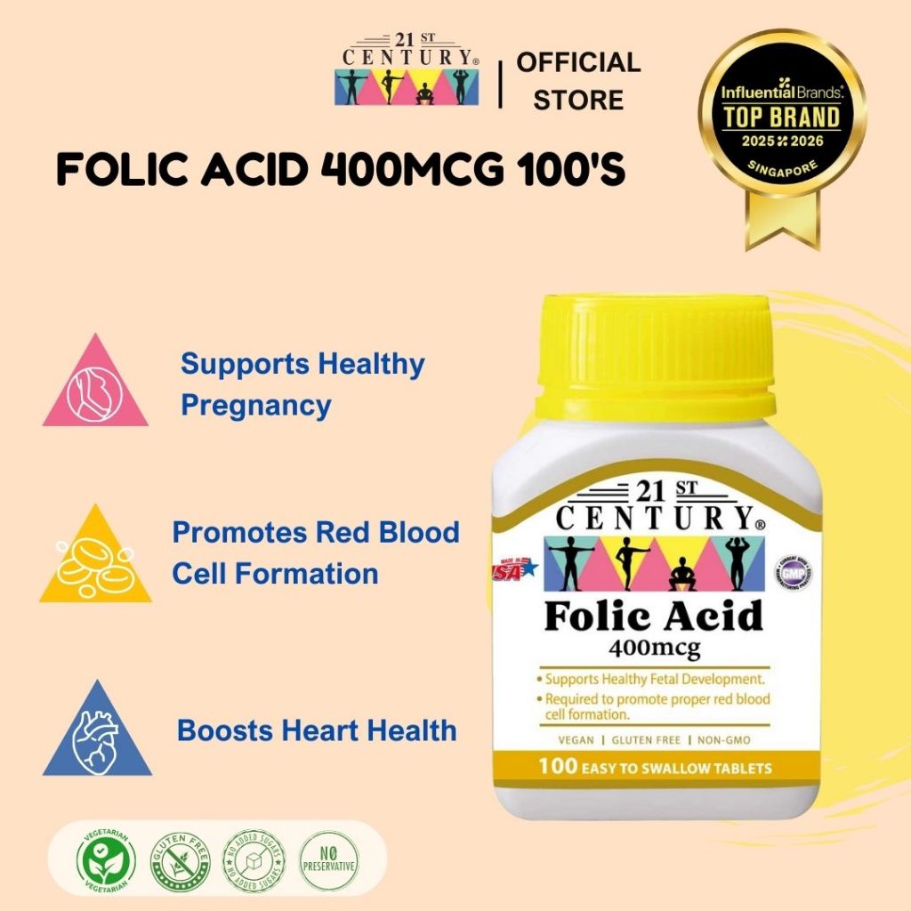 21st Century Folic Acid 400mcg (100 Easy Swallow Tablets) | Shopee ...