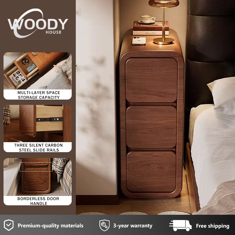 【Free delivery】Narrow Bedside Table Solid Wood Nightstand With Drawers ...