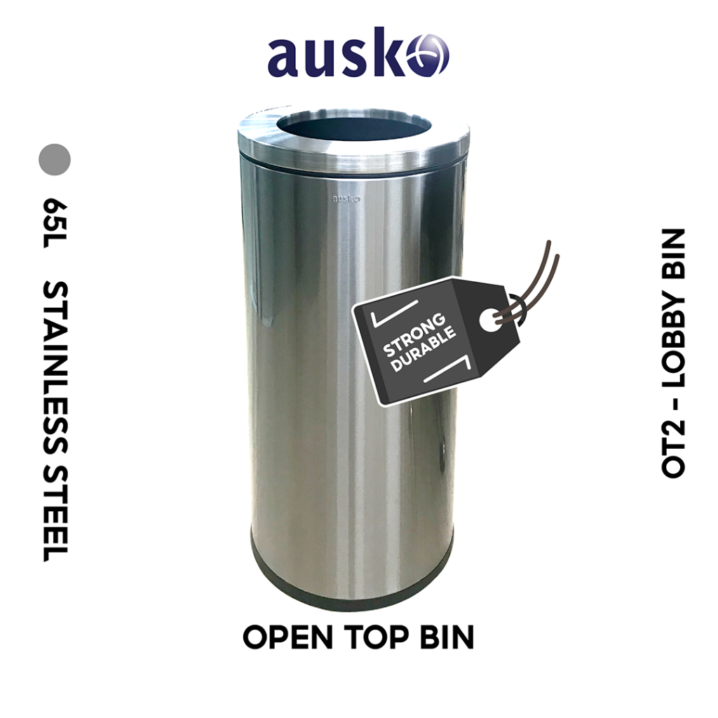 OT2 Lobby Dustbin | 90L | Silver | Black | lobby Bin | Open Top Bin ...