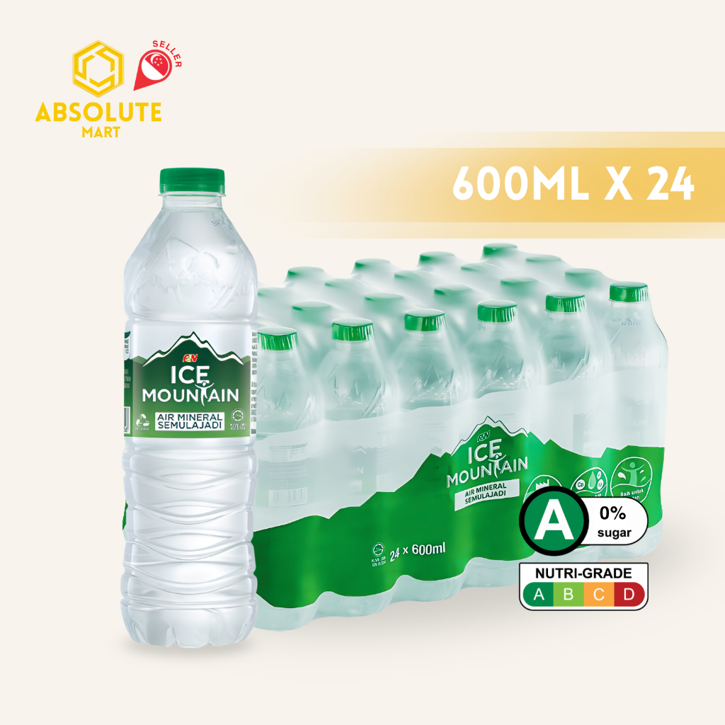 F&N Ice Mountain [GREEN] Mineral Water 600ML X 24 (BOTTLE) | Shopee ...