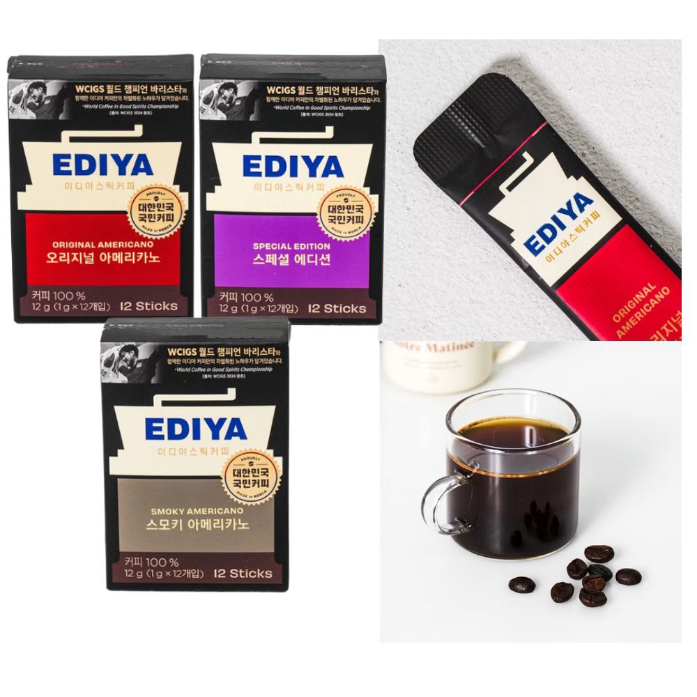 EDIYA Instant Stick Coffee | Easy Brew Korean Coffee 12pcs (3 Flavors ...