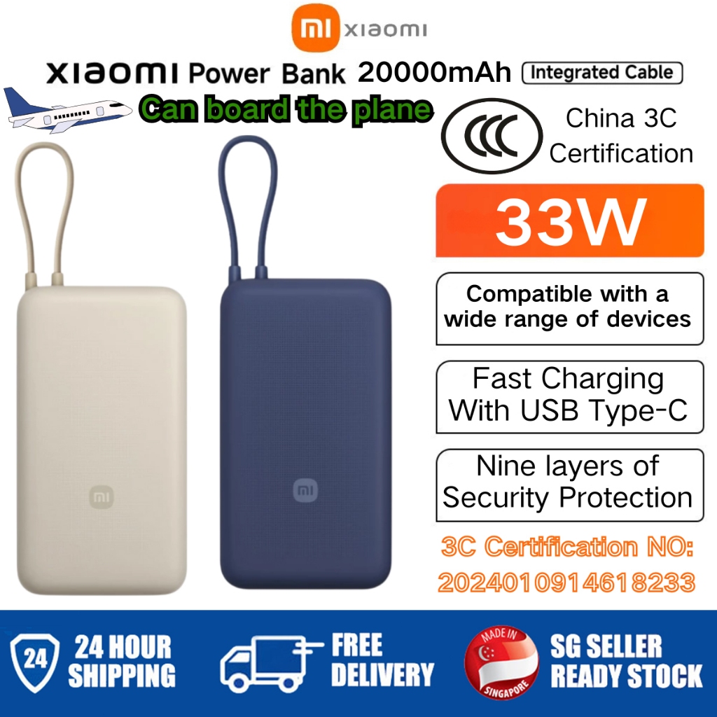 【CCC Certification】NEW Xiaomi 33W Power Bank 20000mAh (Integrated Cable ...