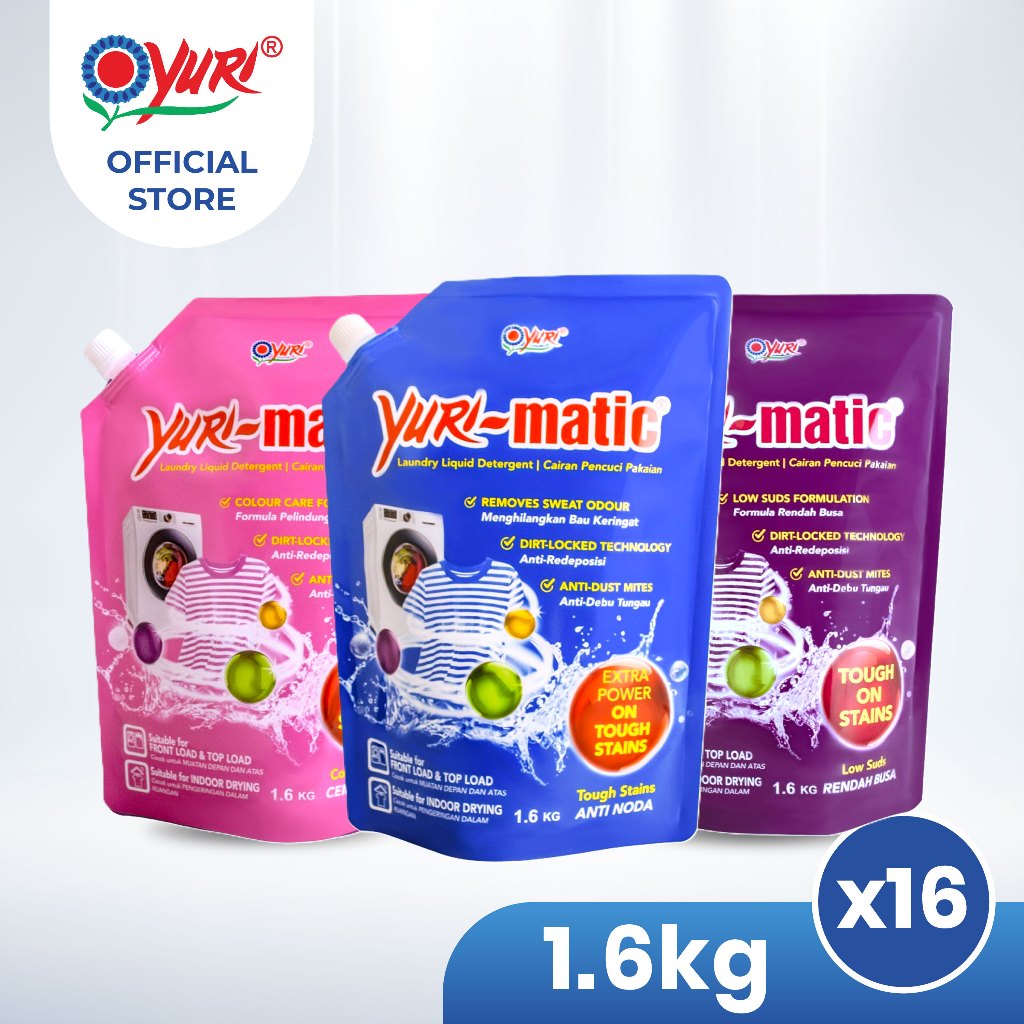 [Bundle of 16] Yuri-matic® Laundry Liquid Detergent Refill 1.6Kg x16 ...