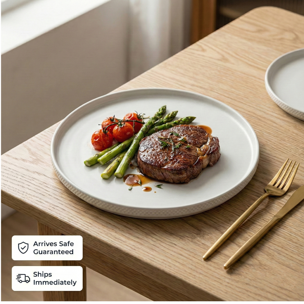 【SG Stock】10.25 Inch White Embossed Ceramic Dinner Plate - Thick Round ...