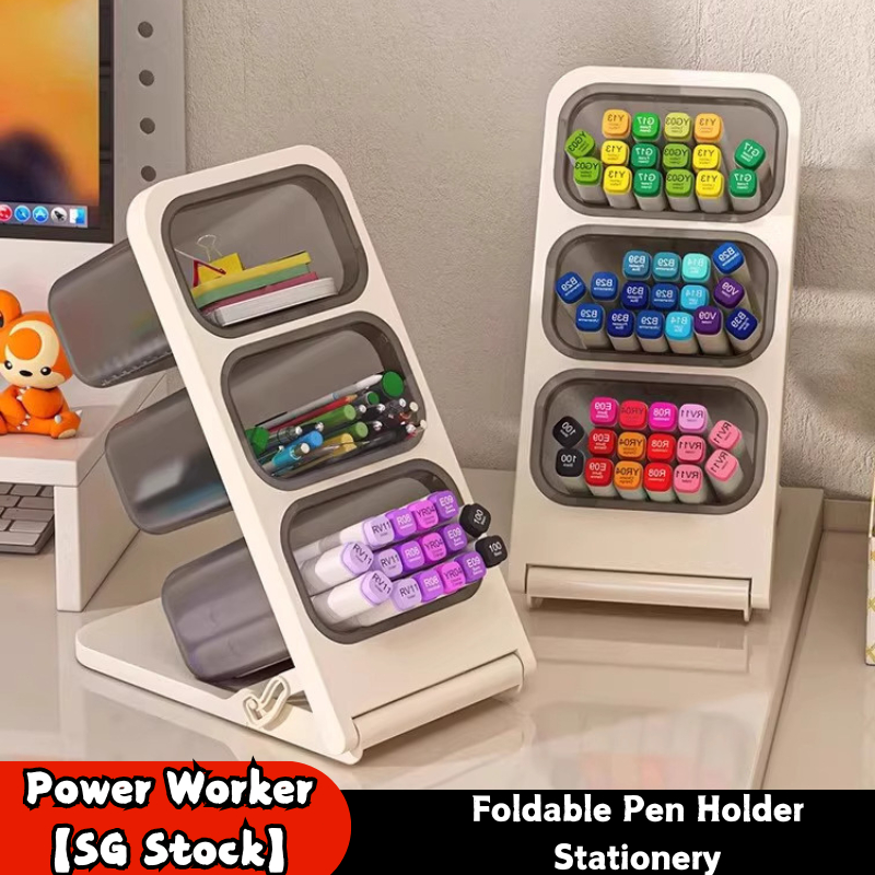 【SG Stock】 Foldable Pen Holder Table Desk Rack Stationery Storage Box ...