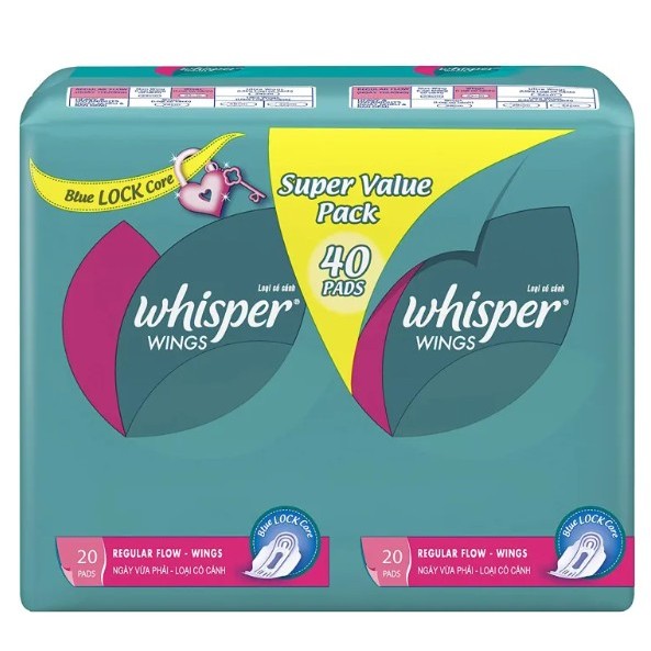 Whisper Sanitary Pads Regular | Heavy Flow Overnight Wing 28cm | 16 ...