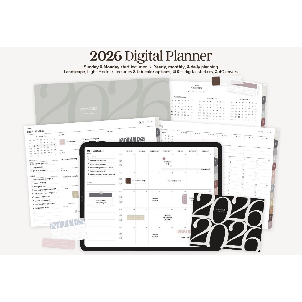 2026 Digital Planner, Landscape Hyperlinked iPad Planner, Goodnotes ...