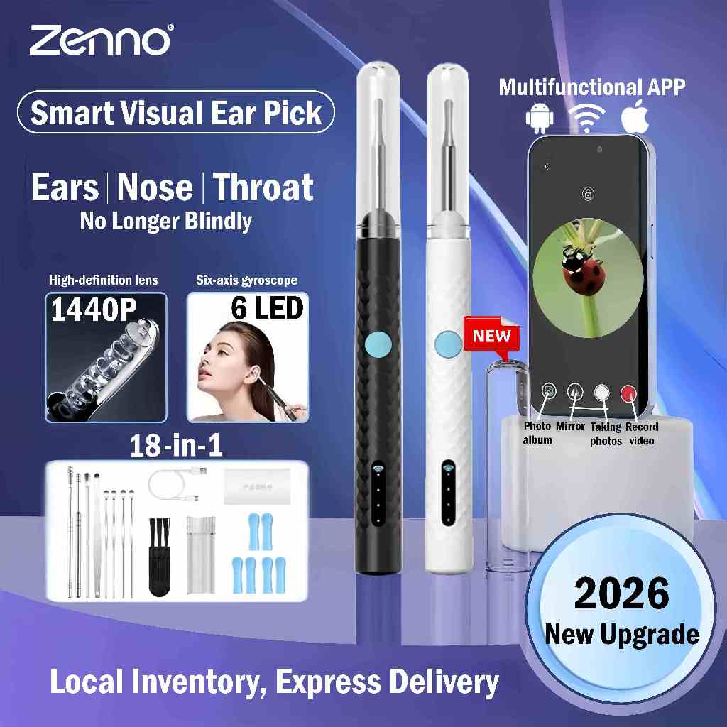 Zenno 18 in 1 Smart Visual Ear Cleaner with 1440P Camera – Otoscope ...