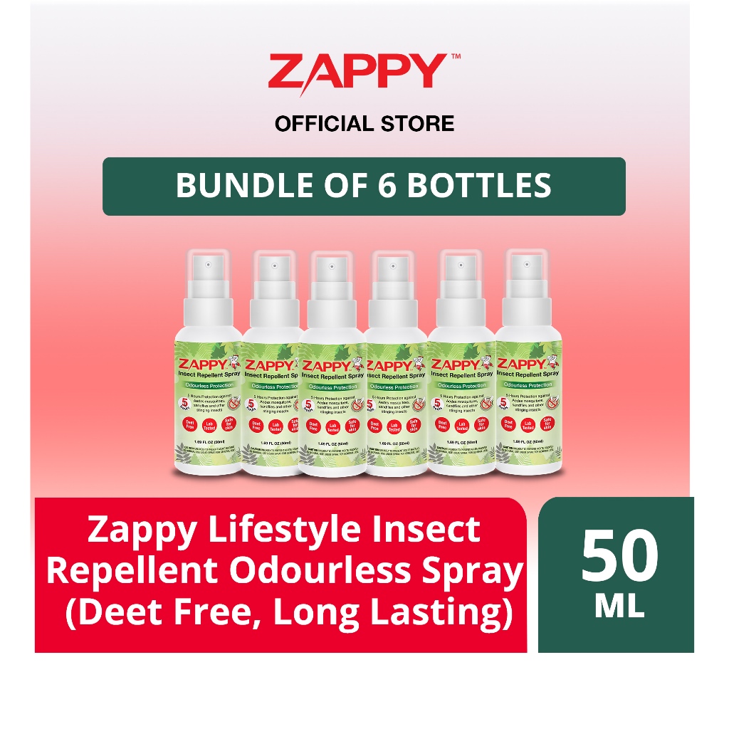 Zappy Lifestyle Insect Repellent Odourless Spray 50ml (Deet Free, Long ...