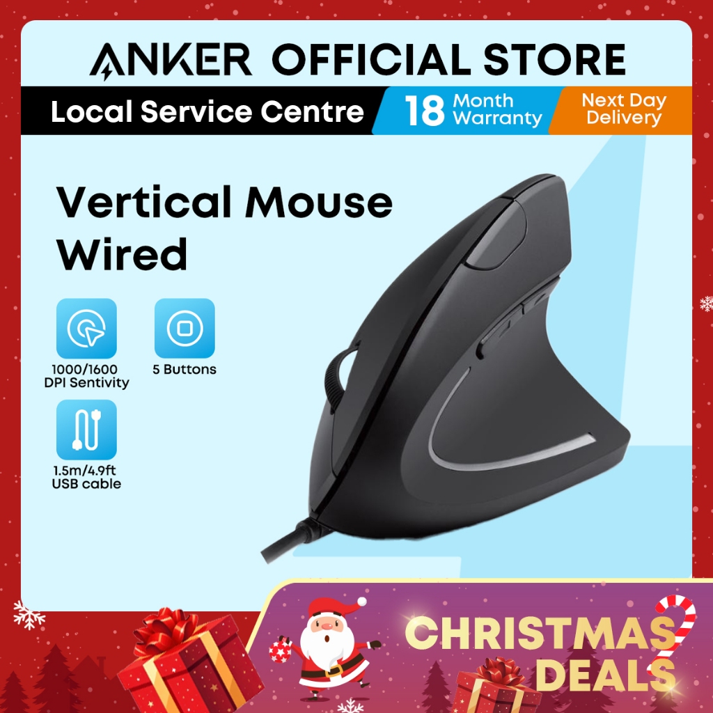 Anker Ergonomic Optical USB Wired Vertical Mouse With 1000/1600 DPI 5 ...