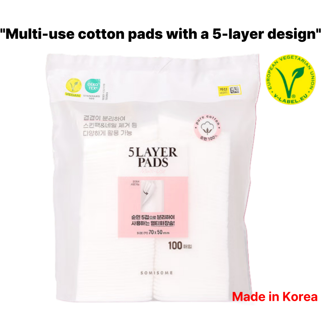 DAISO SOMISOME Multi 5-Layer Cotton Pads 100 Sheets – Made in Korea ...