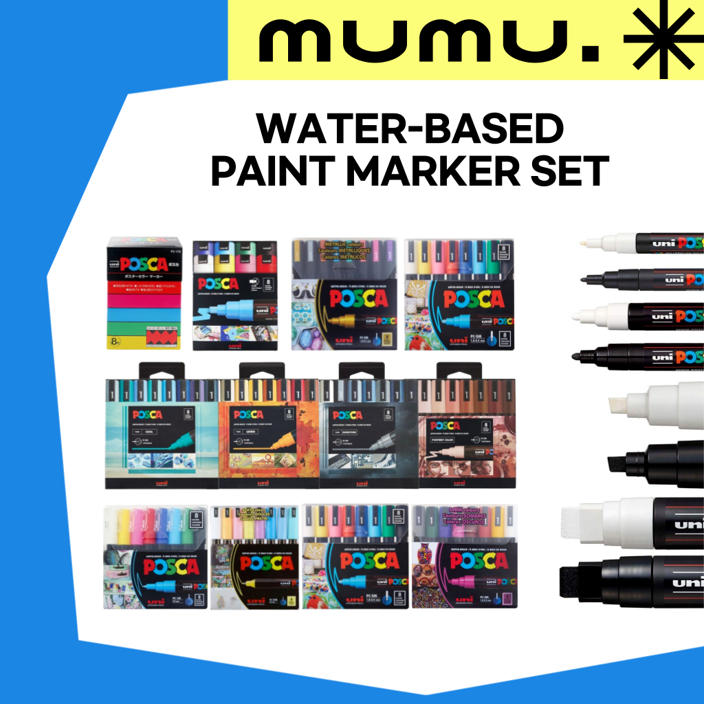 [POSCA] Water-Based Paint Marker Set – PC-1M PC-3M PC-5M PC-8K Acrylic ...