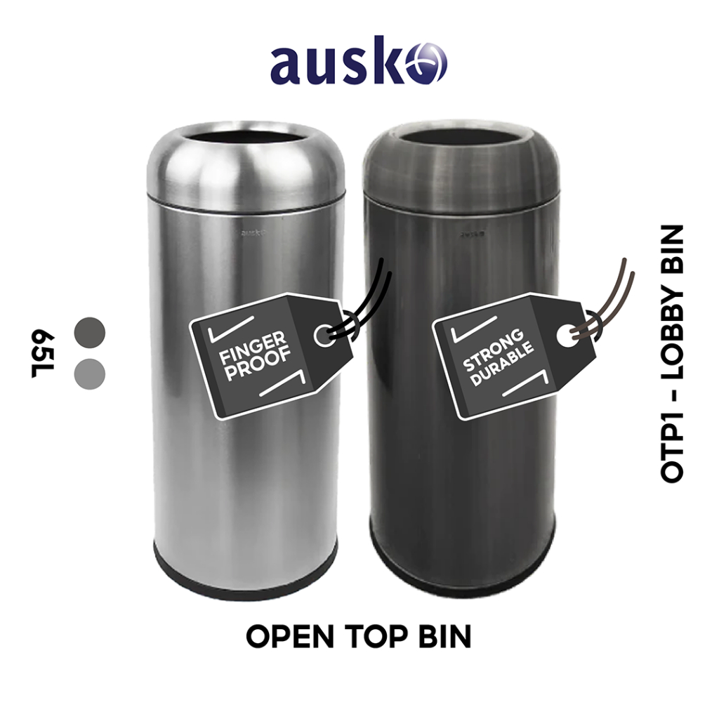 OTP1 Lobby Bin | Dustbin| 65L | Silver, Black | Open Top Bin | Garbage ...