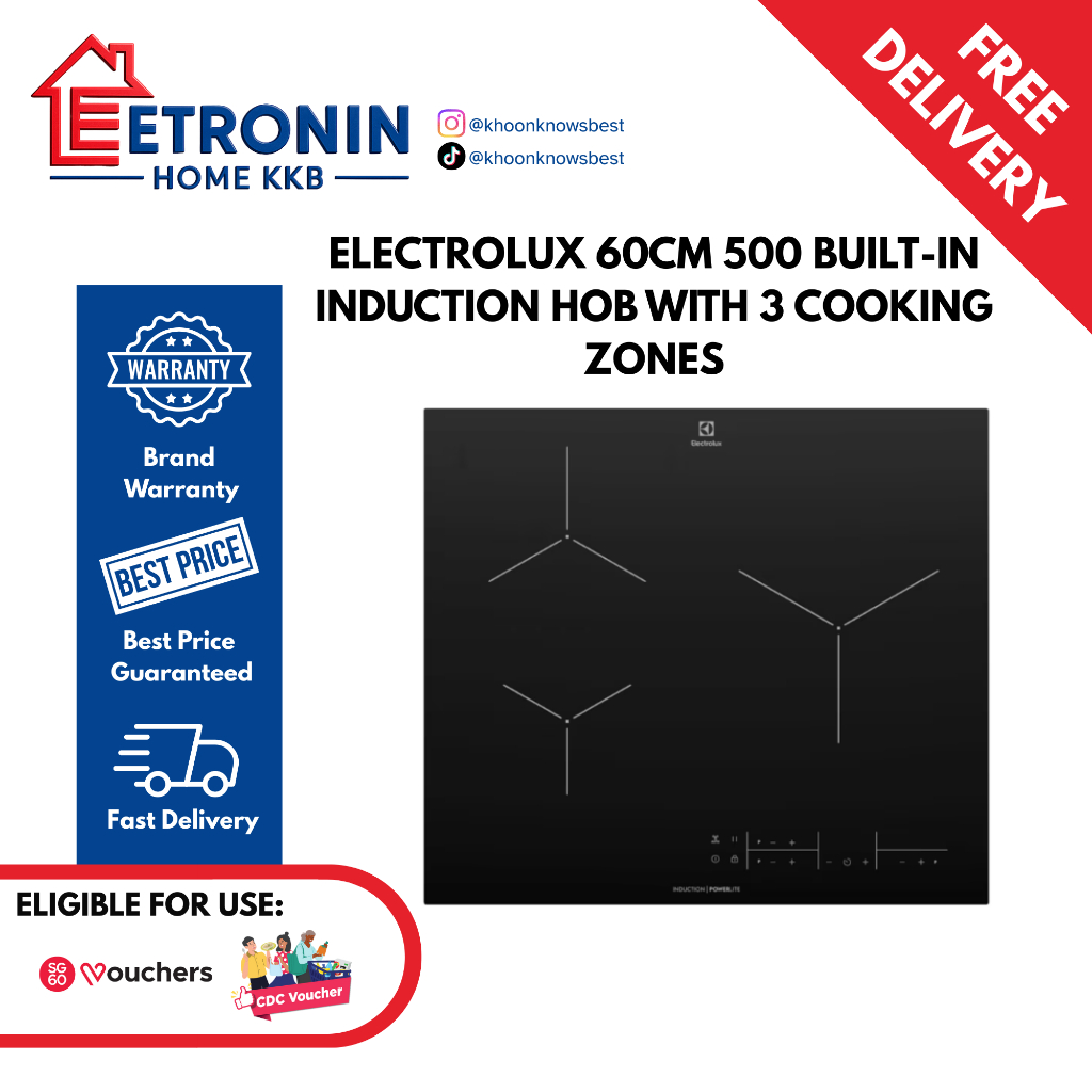 Electrolux 60cm UltimateTaste 500 Built-in Induction Hob with 3 Cooking ...