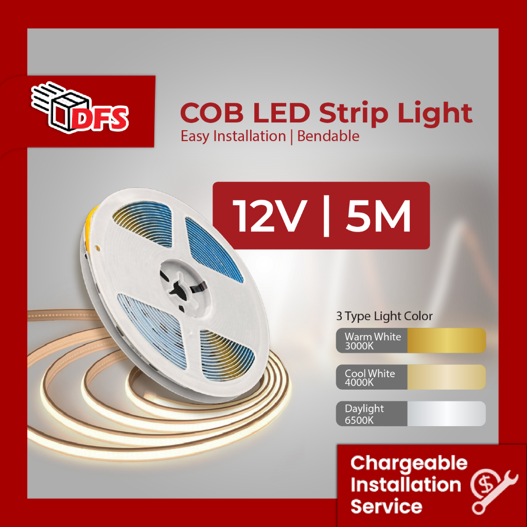 DFS LED 12V 5M COB LED Strip Light 3000K 4000K 6000K | Shopee Singapore
