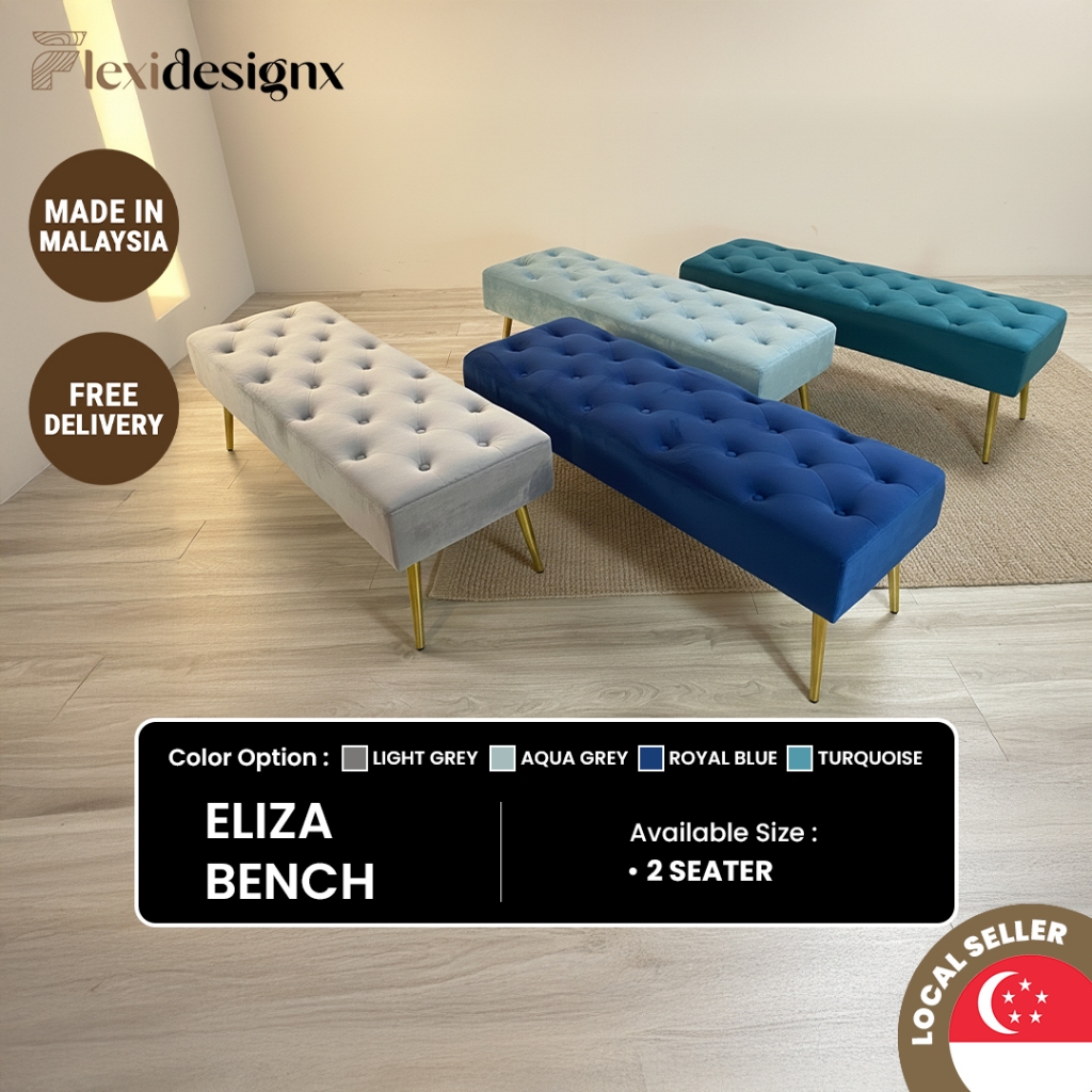 Flexidesignx 2 Seater Bench 120cm/4ft, Velvet Fabric & Gold Metal Legs ...