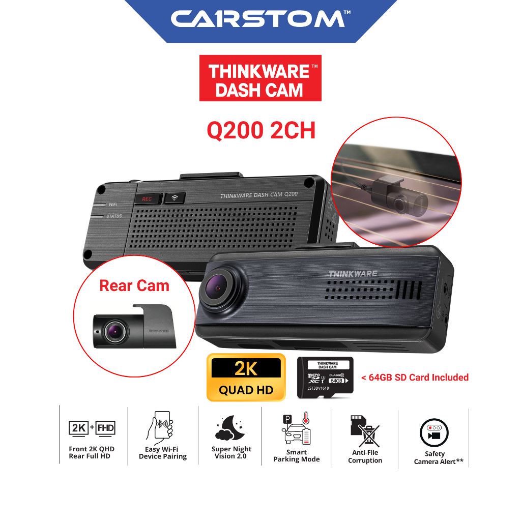 Thinkware Q200 2-CH 2k QHD Front/FHD Back Car Dashcam with 64GB SD ...