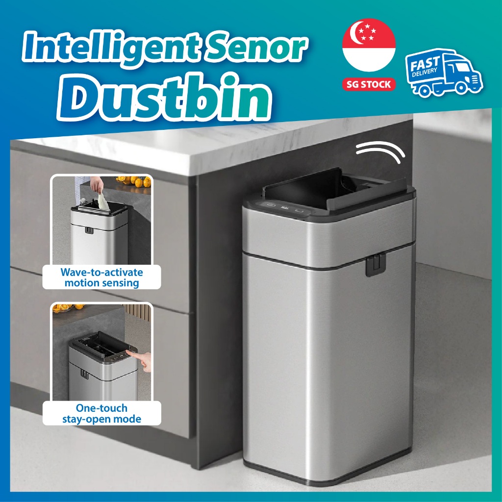 [SG STOCK] Stainless Steel Smart Sensor Dustbin | Motion Sensor ...