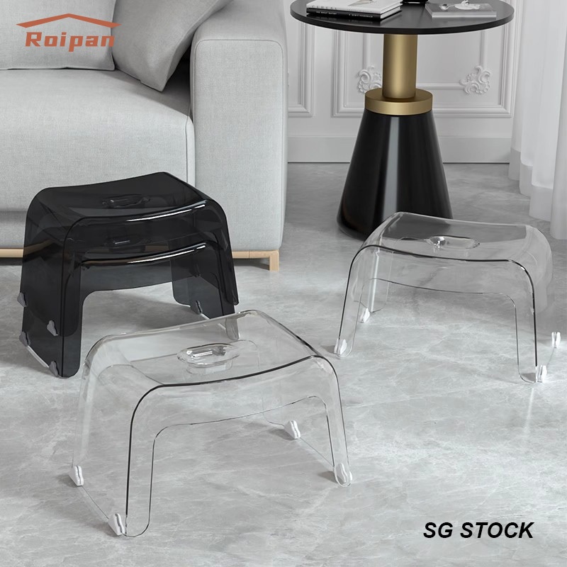 【SG】Step Stool Clear Foot Stool Bathroom Shower Stool Plastic Stool Rounded Corner Stackable ...