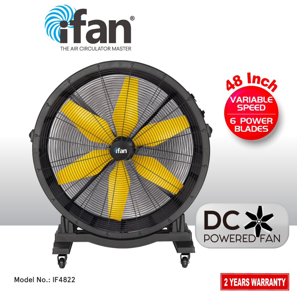 iFan 48” Big Industrial Drum Fan - Powerful, Direct-drive Motor, 6 ...