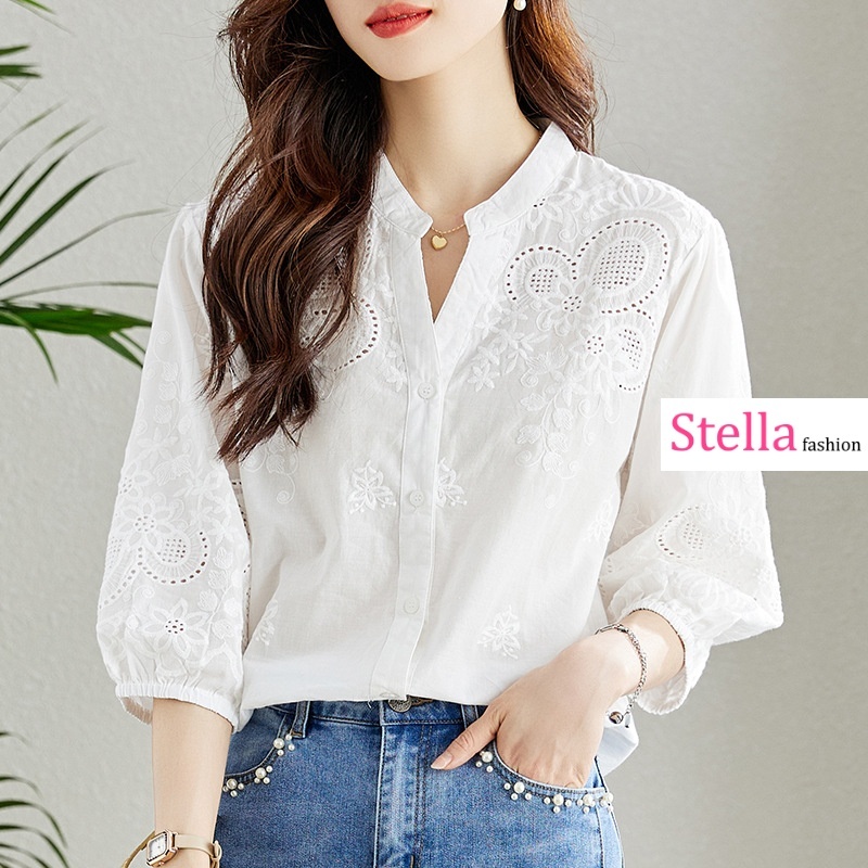 Stella Fashion Korean Style Embroidered White Blouse | Loose Fit | Chic ...