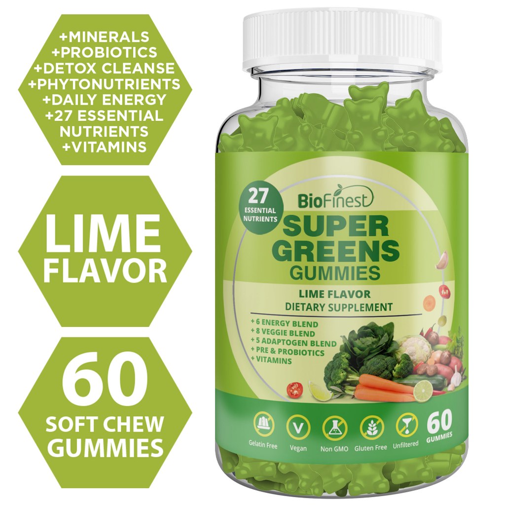 Biofinest Super Greens Gummies – 40+ Supergreens Adaptogens Fiber ...