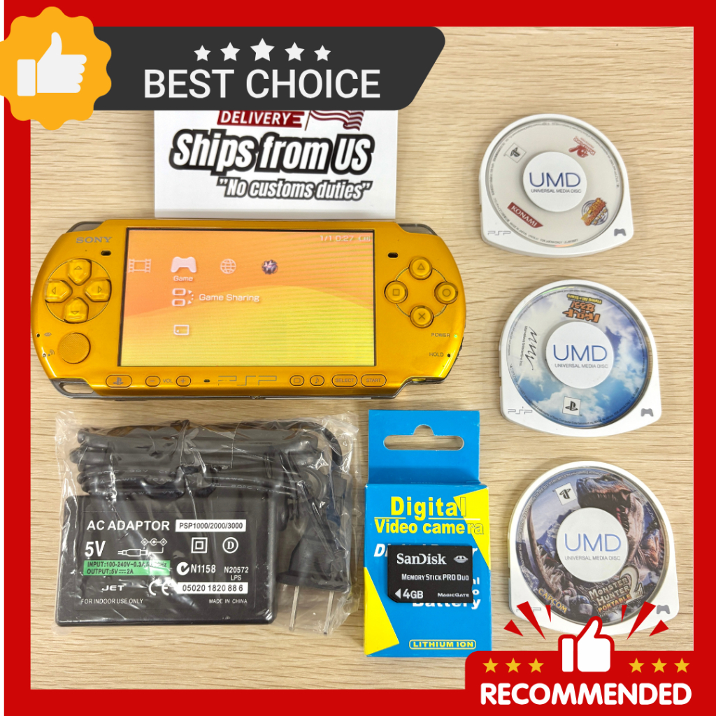 【Play it Now!】PSP 3000 Fullset Yellow Console NewBattery/Charger ...