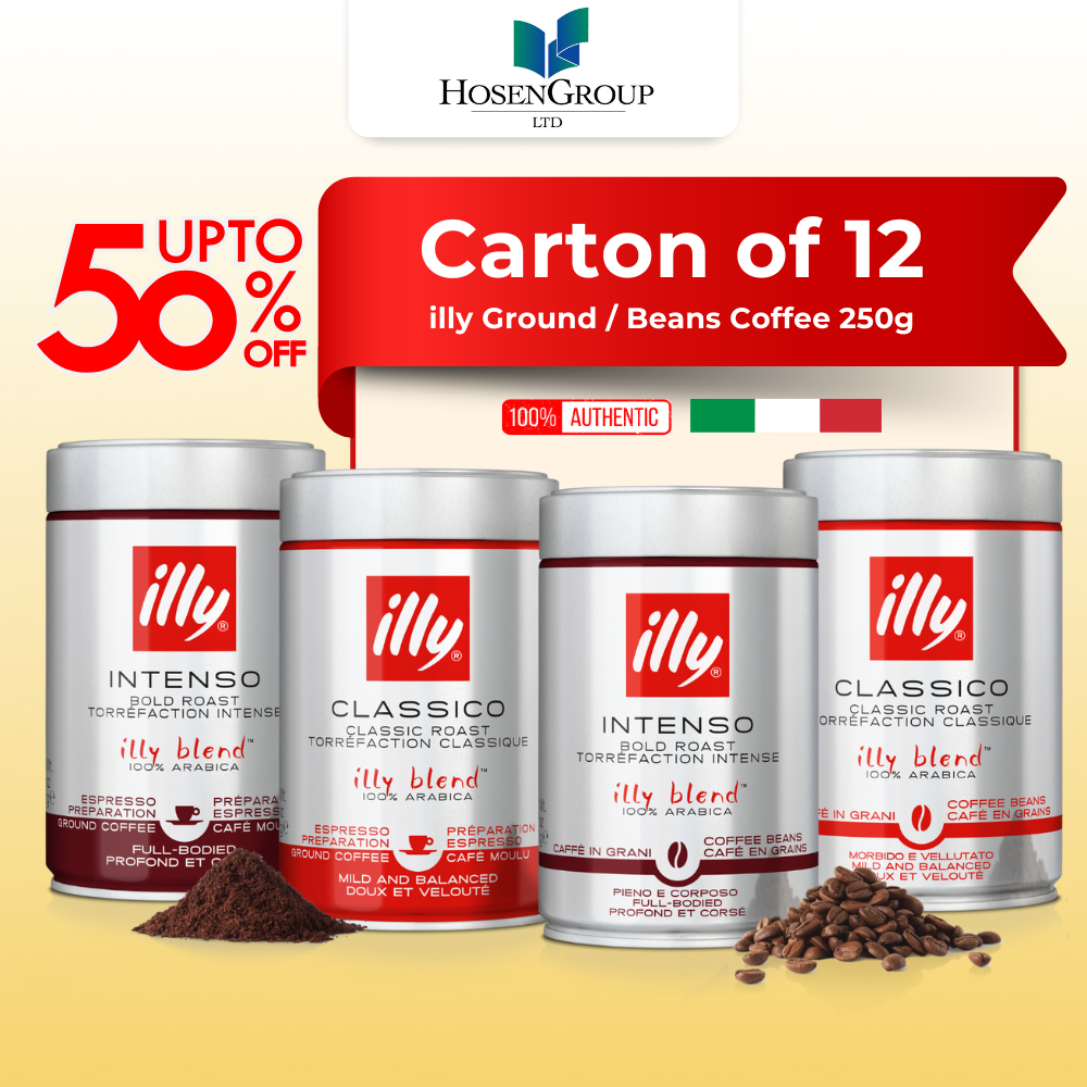 [Carton of 12 Tins] illy Intenso / Classico Coffee in (Ground / Beans ...
