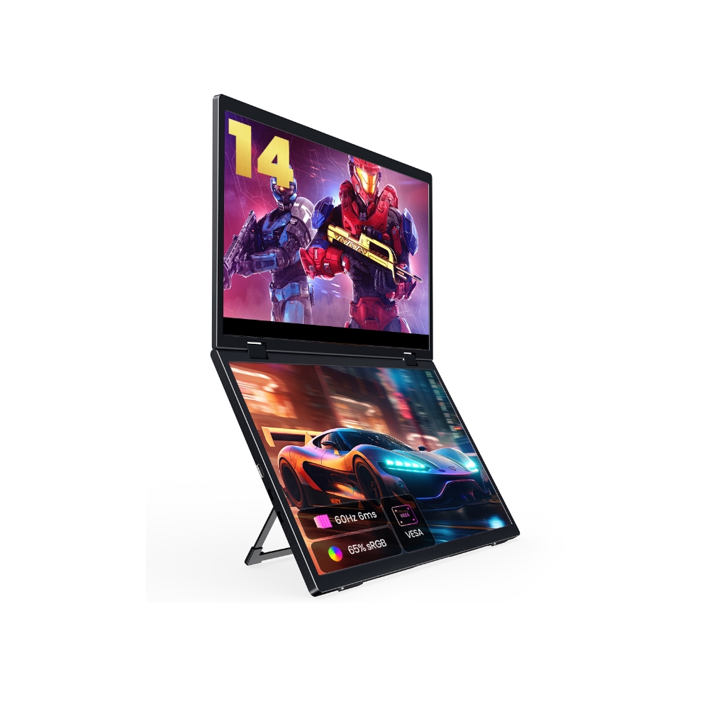 Zoomed-In 14" Dual Portable Monitor FHD 360°Adjustable Dual Stacked ...