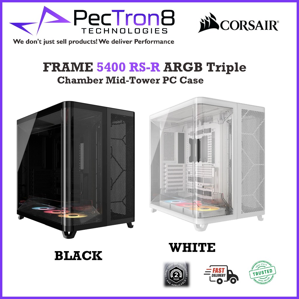 Corsair AIR 5400 RS-R ARGB Triple Chamber Mid-Tower PC Case - BLACK ...