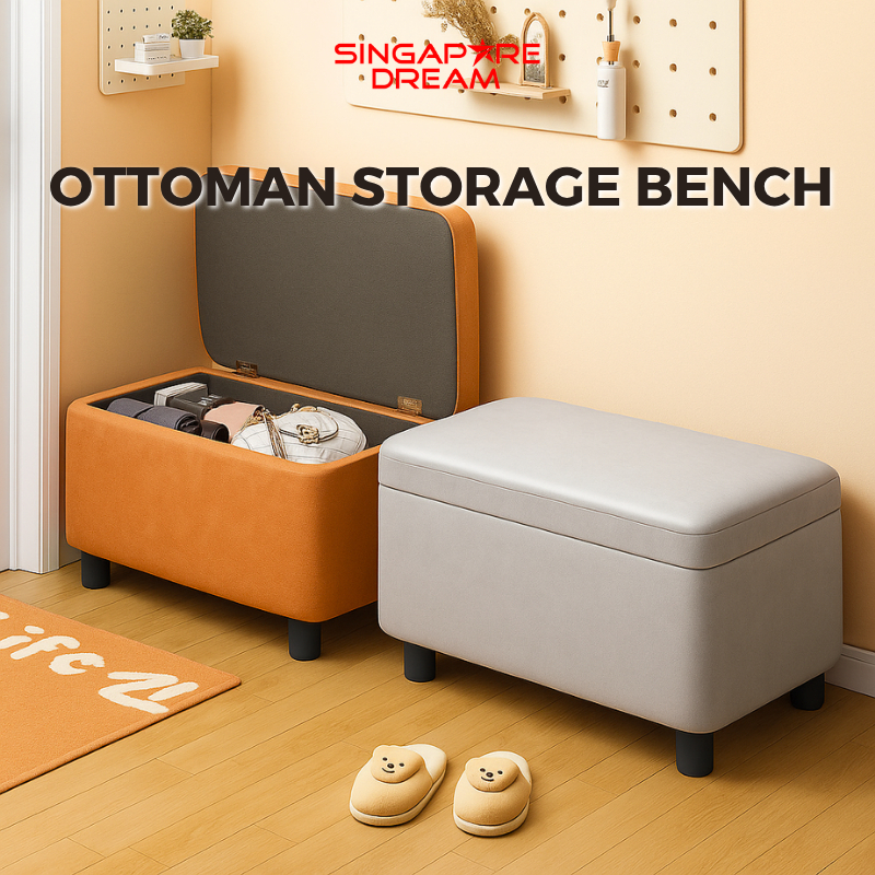 2 in 1 Cushion Ottoman Storage Bench | PU Leather Storage Bench ...