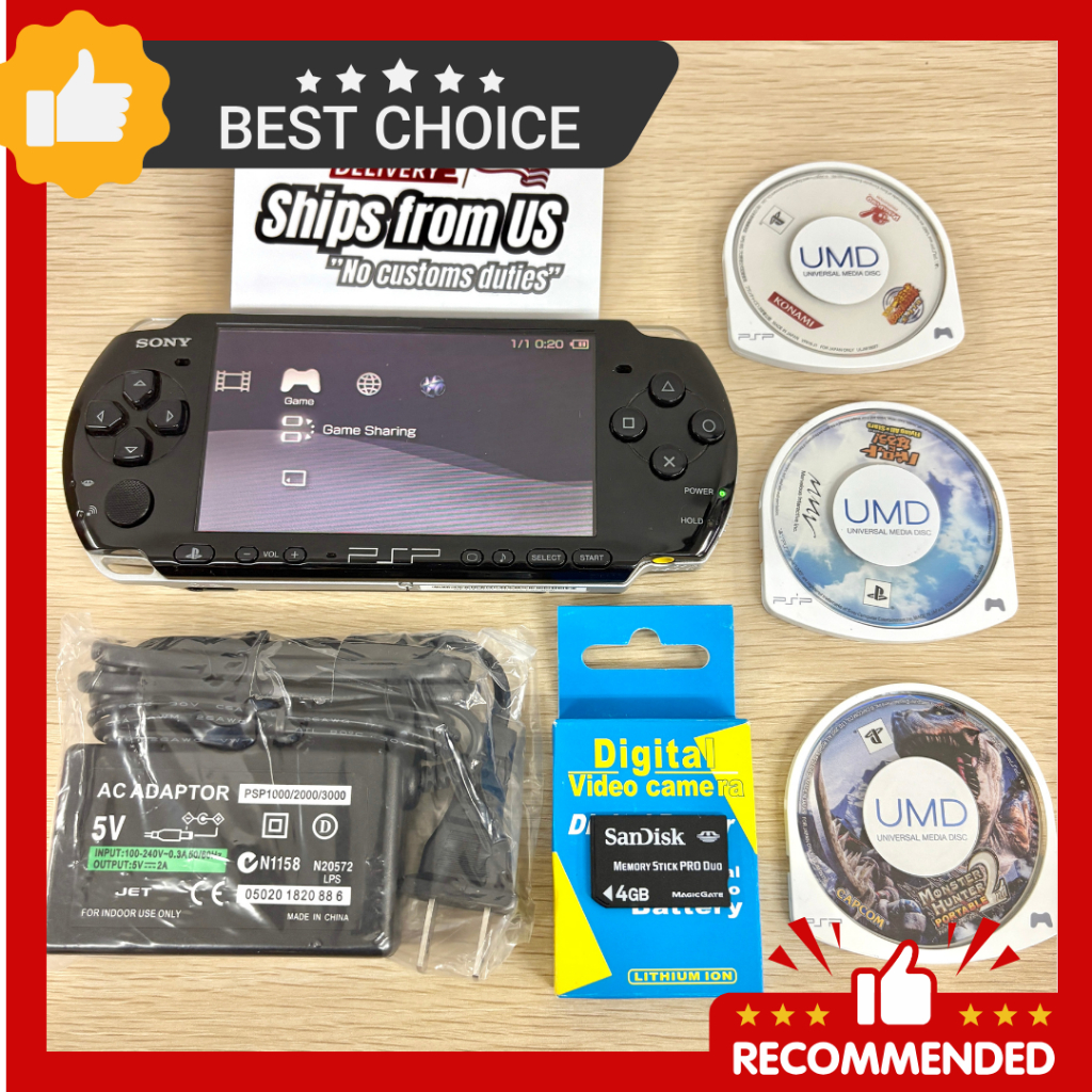 【Play it Now!】PSP 3000 Fullset Black Console NewBattery/Charger ...