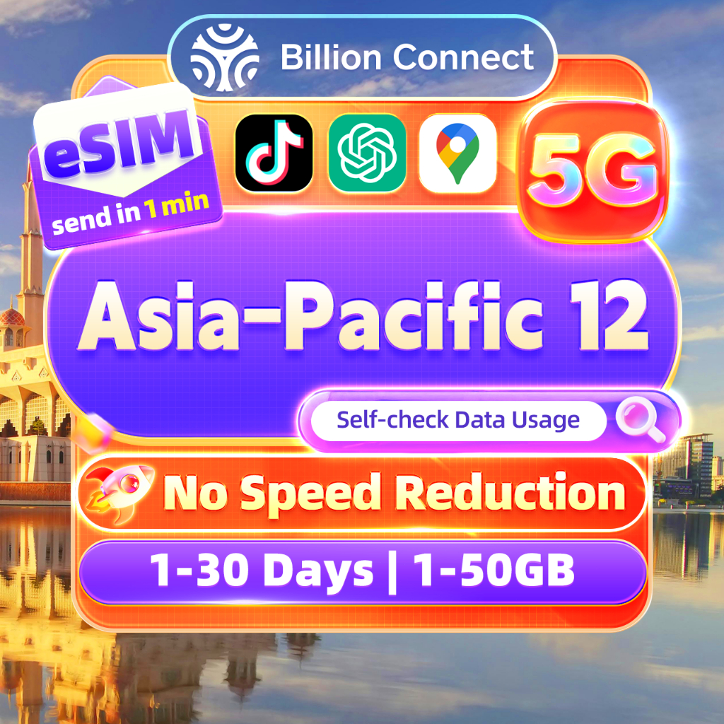 Asia-Pacific 12 eSIM 5G High Speed Support TT 1-30 Days 1-50GB ...