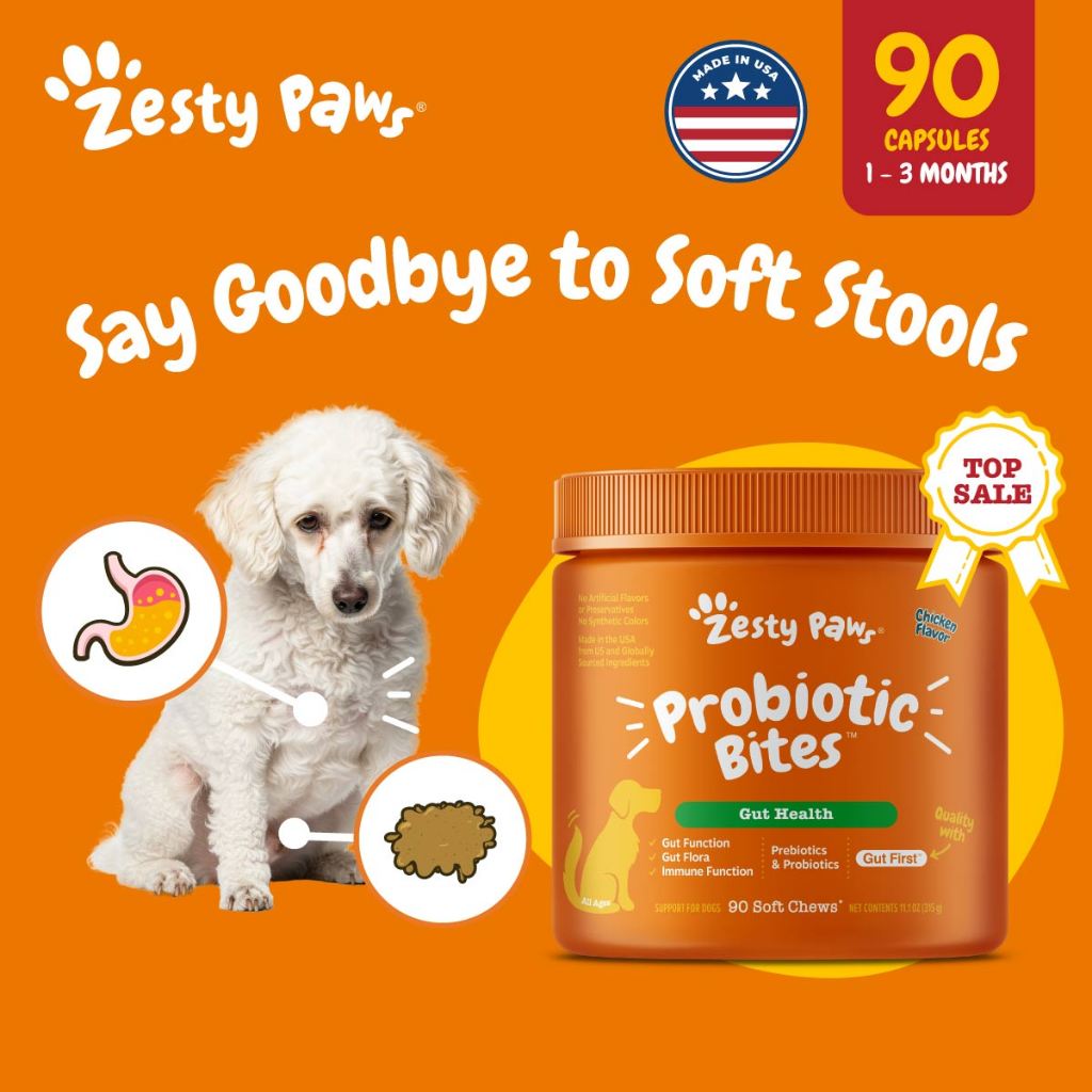 Zesty Paws Probiotics Bites (Gut Health) Dog Supplements, 90 Soft Chews ...